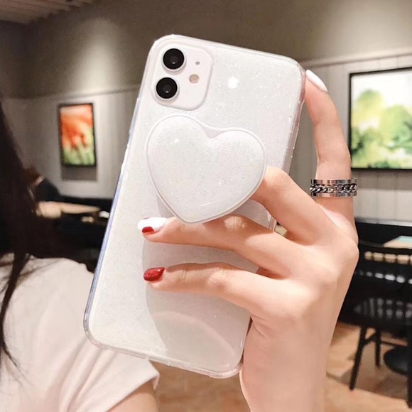 Accessories | Apple Iphone Cute Glitter Hearth Pop Socket Case | Poshmark